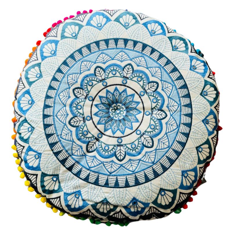 Cojin Azul Indio Redondo Chico – Rincón Himalaya