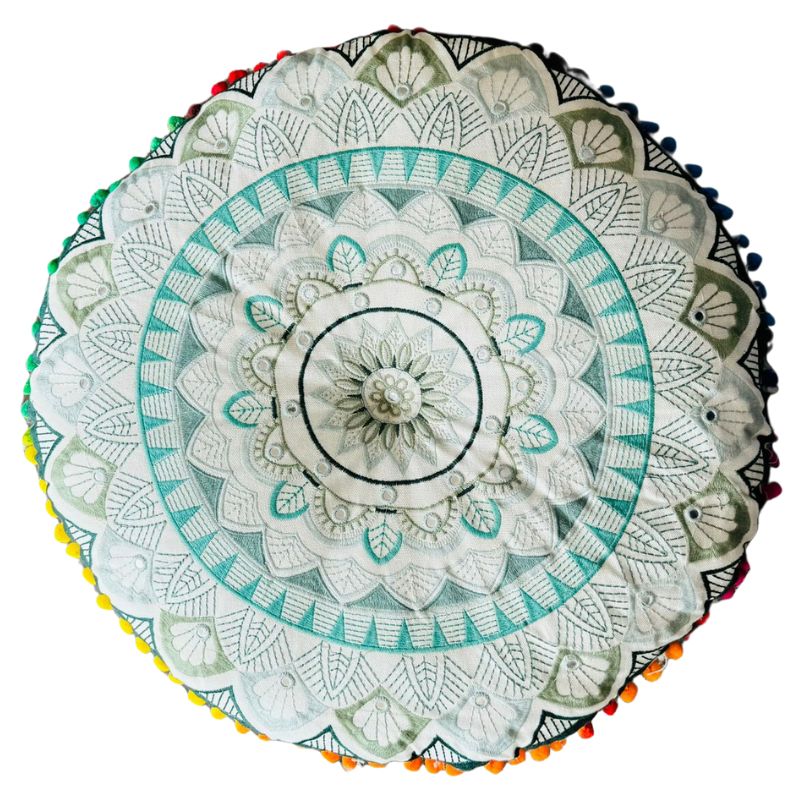 Cojin Verde Indio Redondo Mediano – Rincón Himalaya