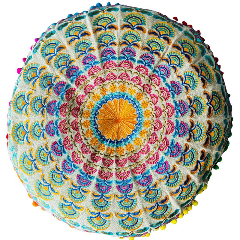 Cojin Multicolor Indio Redondo Grande – Rincón Himalaya