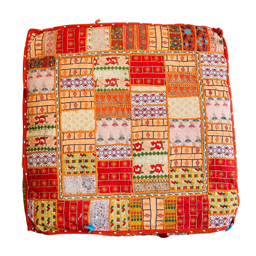 Cojin Naranjo Indio Patchwork Talla XL – Rincón Himalaya