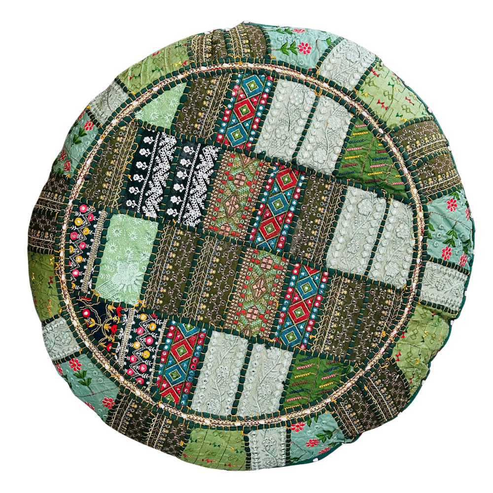 Cojin Verde Indio Redondo Talla XL – Rincón Himalaya