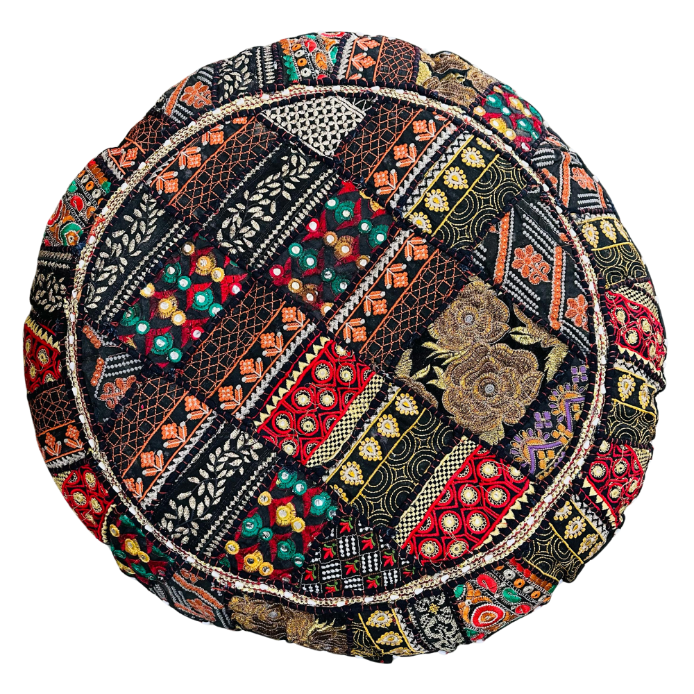 Cojin Negro Indio Redondo Talla XL – Rincón Himalaya