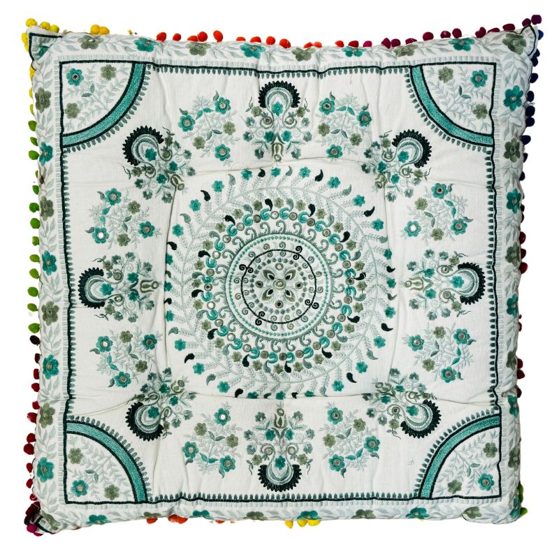 Cojin Verde Indio Cuadrado Mediano – Rincón Himalaya